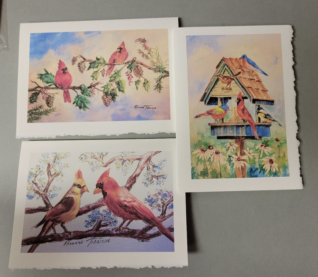 Cardinal Variety 5x7 Note Art Card Watercolor Print Birdhouse Songbirds ...