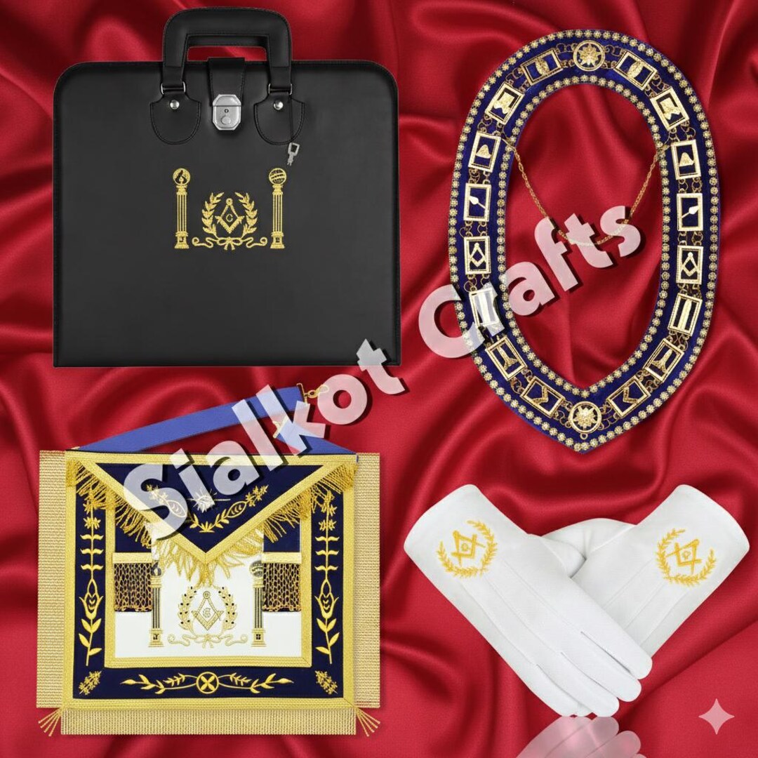 Masonic Grand Master Regalia Set, Blue Velvet Apron, Chain Collar ...