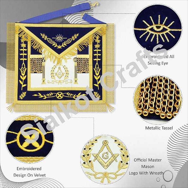 Masonic Grand Master Regalia Set, Blue Velvet Apron, Chain Collar ...