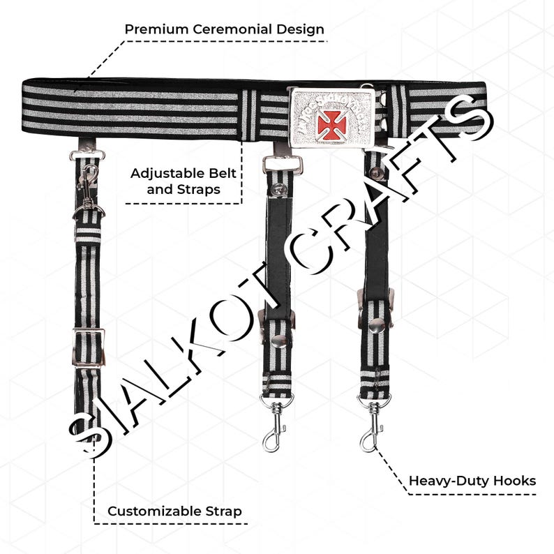 Masonic Knights Templar Sword Belt: Black Leather Regalia, Adjustable ...