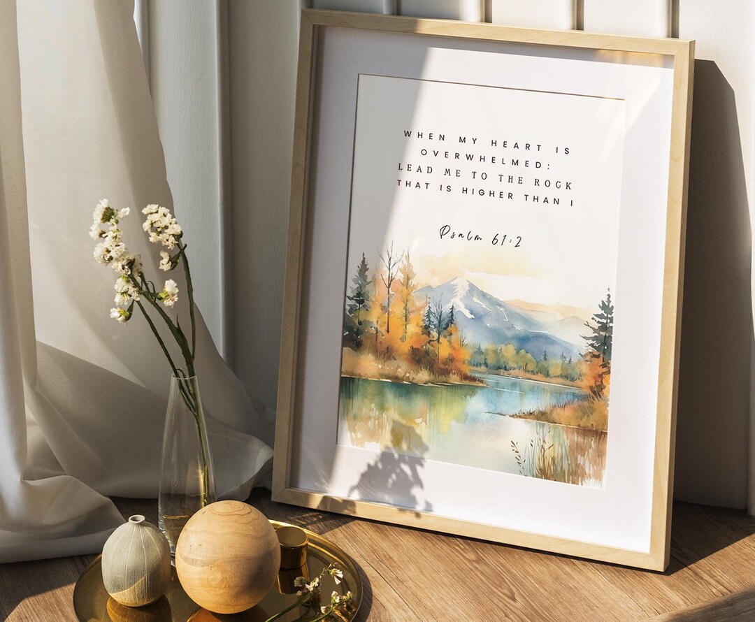 Psalm 61:2 Bible Verse Wall Art, Lead Me to the Rock Scripture Print ...