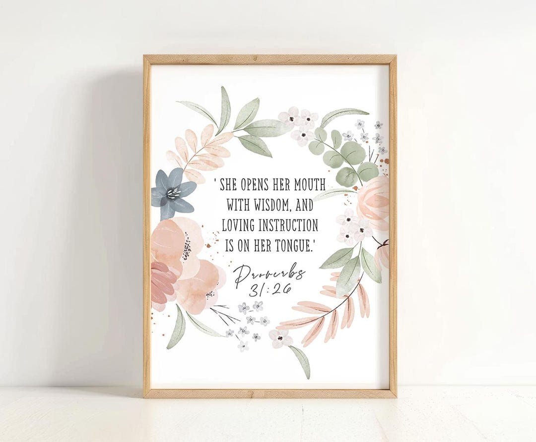 Proverbs 31:26 Bible Verse Wall Art Digital Print Scripture Printable ...