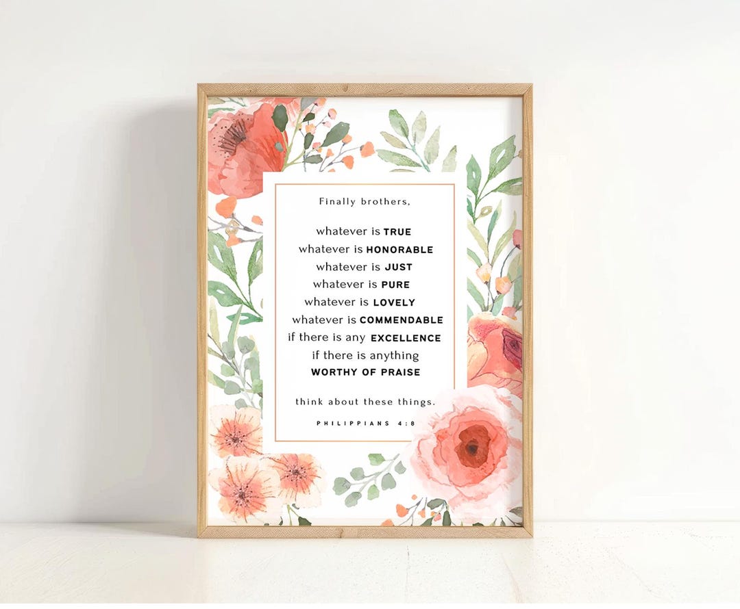 Philippians 4:8 Bible Verse Wall Art Digital Print Scripture Printable ...