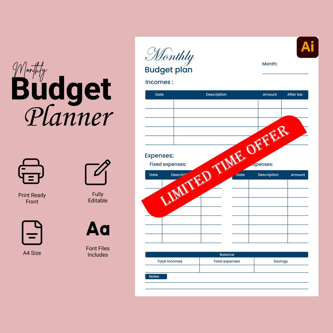 Monthly Budget Planner Printable | A4 Size | Income & Expense Tracker ...