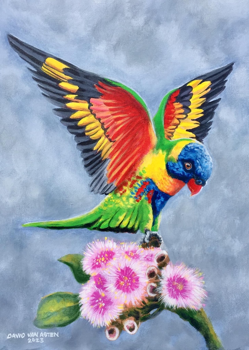 Rainbow Lorikeet Acrylic Painting on Canvas – Vibrant Australian Bird ...