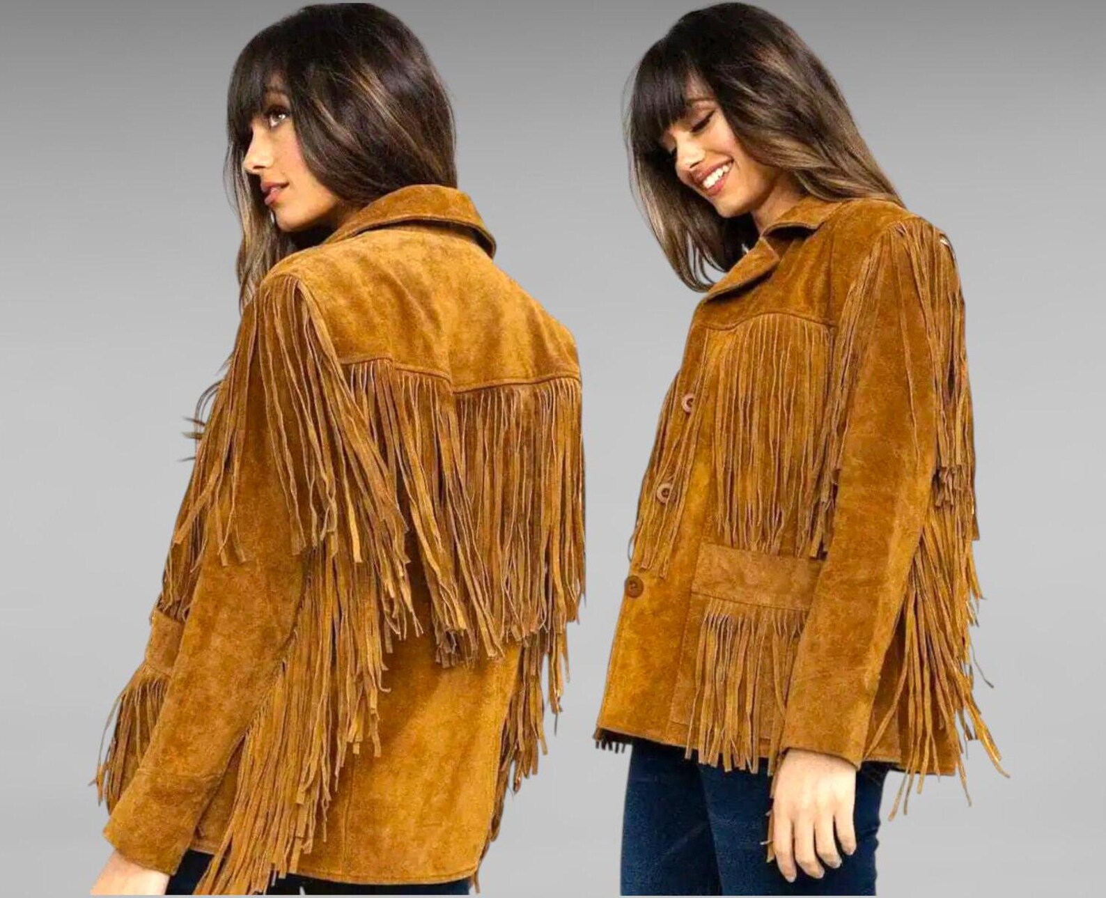 Women's Western Tan Brown Suede Leather Wear Fringe Vintage Coat Jacket ...