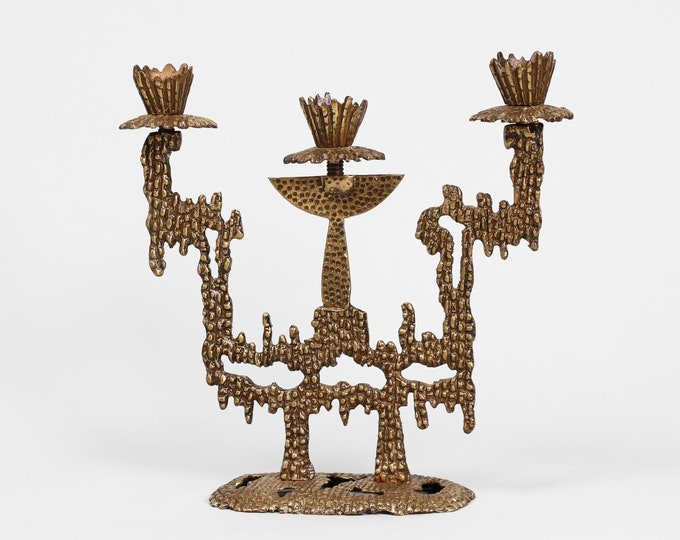 Brutalist Brass Shabbat Candelabra | Wainberg Style Vintage Sculptural ...