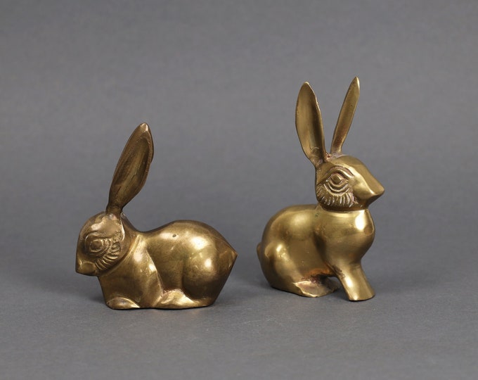 Two Brass Rabbits | Long Eared Brass Rabbit Figurines | Pair of Vintage ...