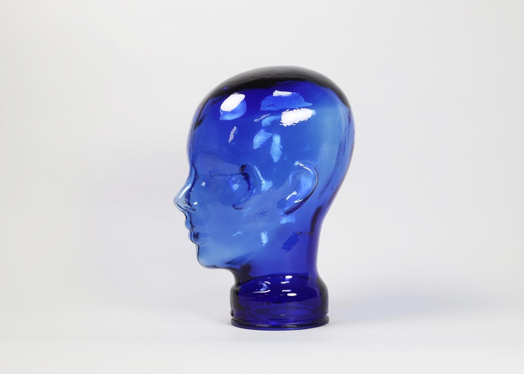 Cobalt Blue Glass Mannequin Head Vintage Hat Display Life Size Glass ...