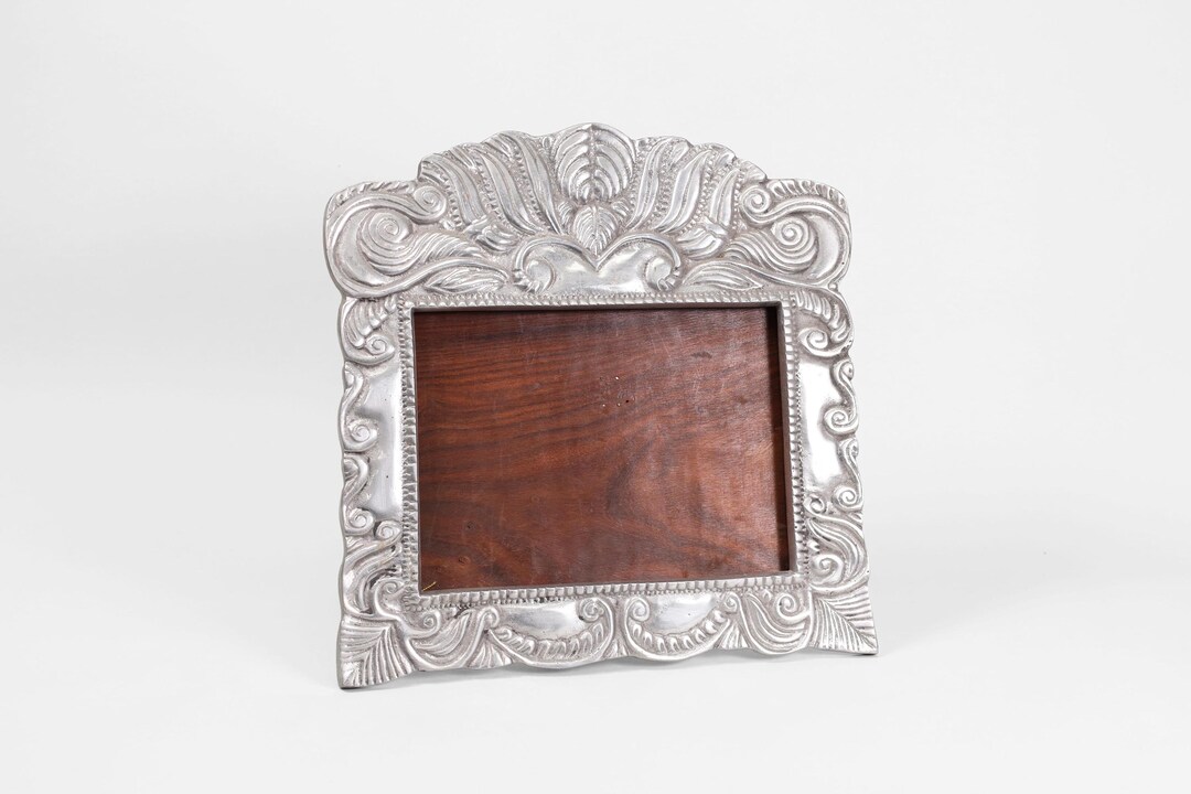 Vintage Mexican Pewter Ornate Picture Frame With Wood Backing | Holds 8 ...