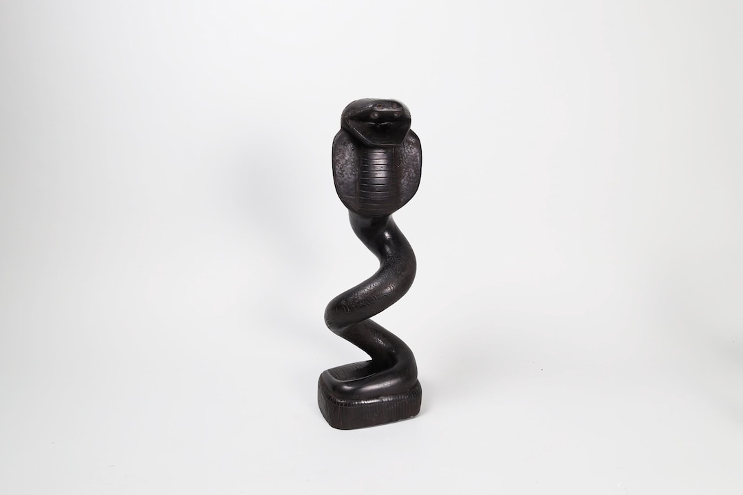Ebony Wood Cobra Snake Sculpture Vintage African Dark Wood Serpentine ...