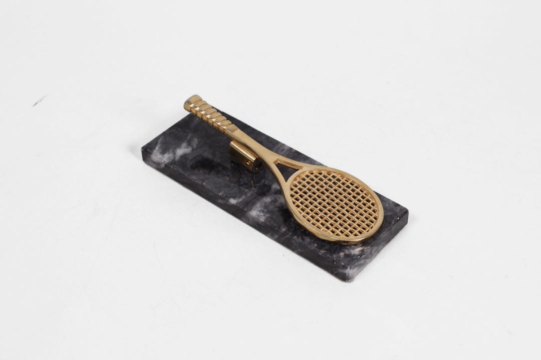 Brass & Marble Tennis Racket Mail Holder | Vintage Desk Organiser Set ...