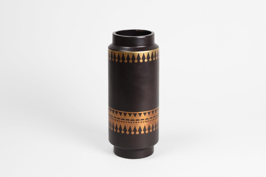 Goebel Harlequin Vase: Black & Gold Geometric Porcelain, Germany 1960s ...