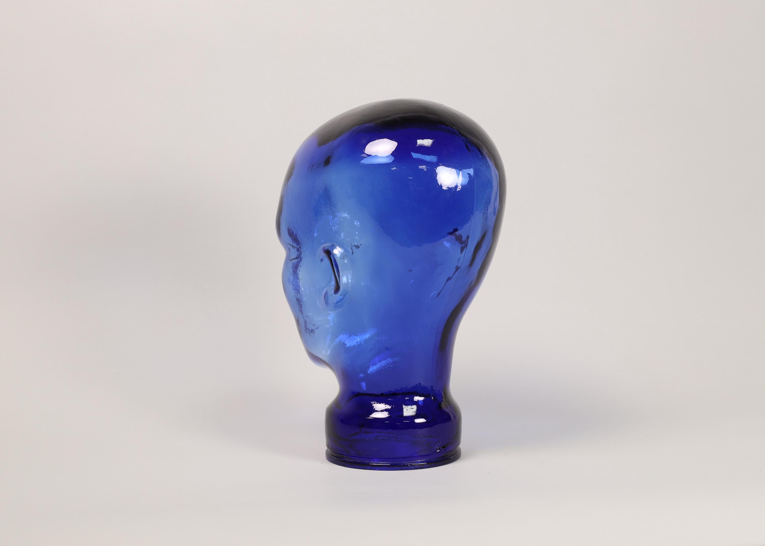 Cobalt Blue Glass Mannequin Head Vintage Hat Display Life Size Glass ...