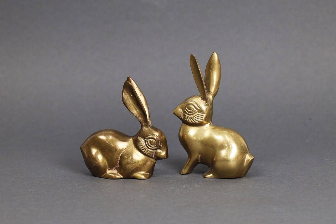 Two Brass Rabbits Long Eared Brass Rabbit Figurines Pair of Vintage Gold Tone Bunnies - Etsy