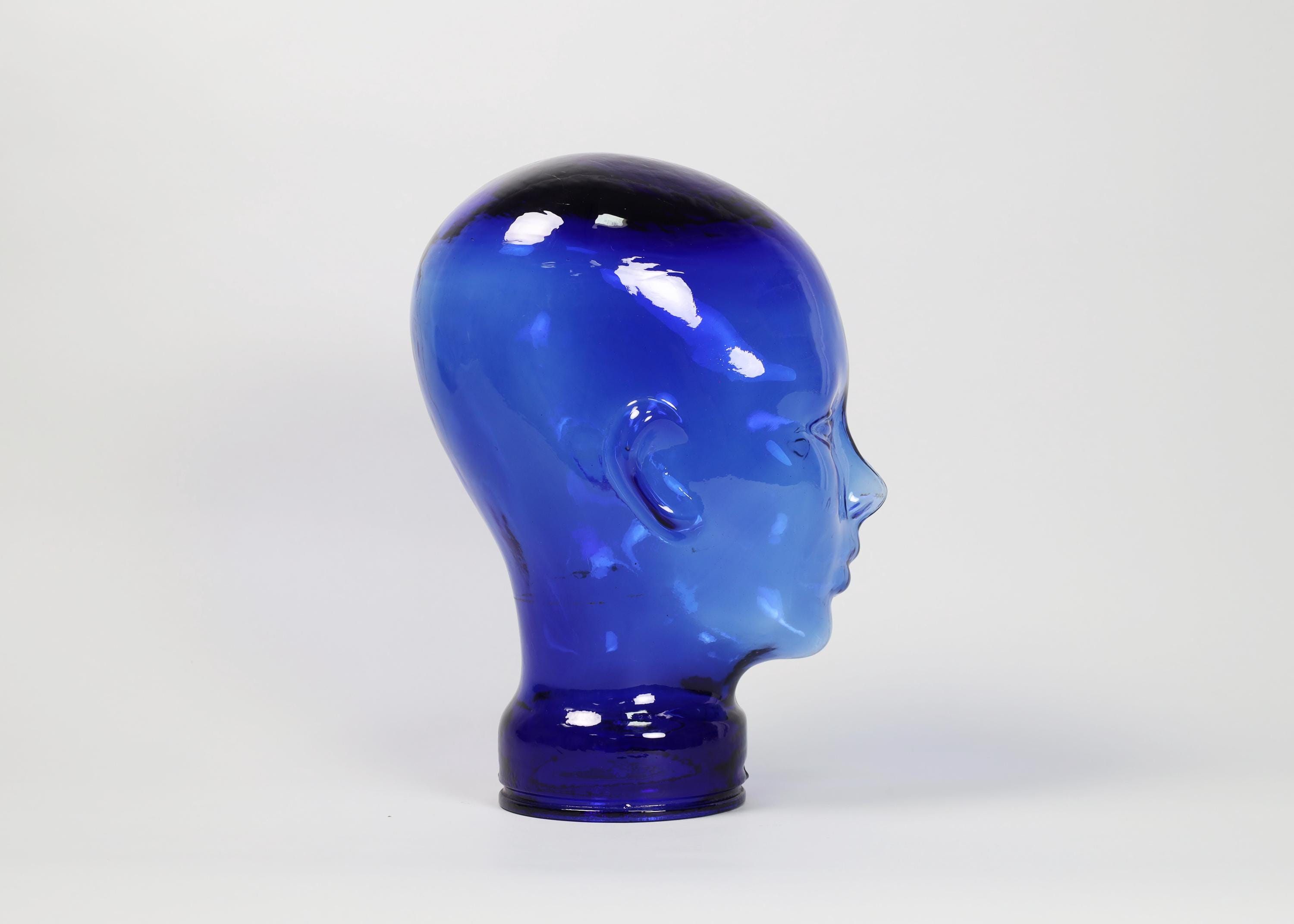 Cobalt Blue Glass Mannequin Head Vintage Hat Display Life Size Glass ...