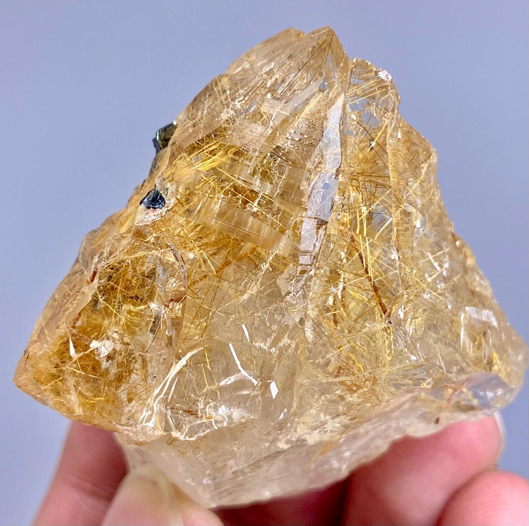 Golden Rutile Quartz Crystal Point: Natural Needle Inclusions Specimen ...