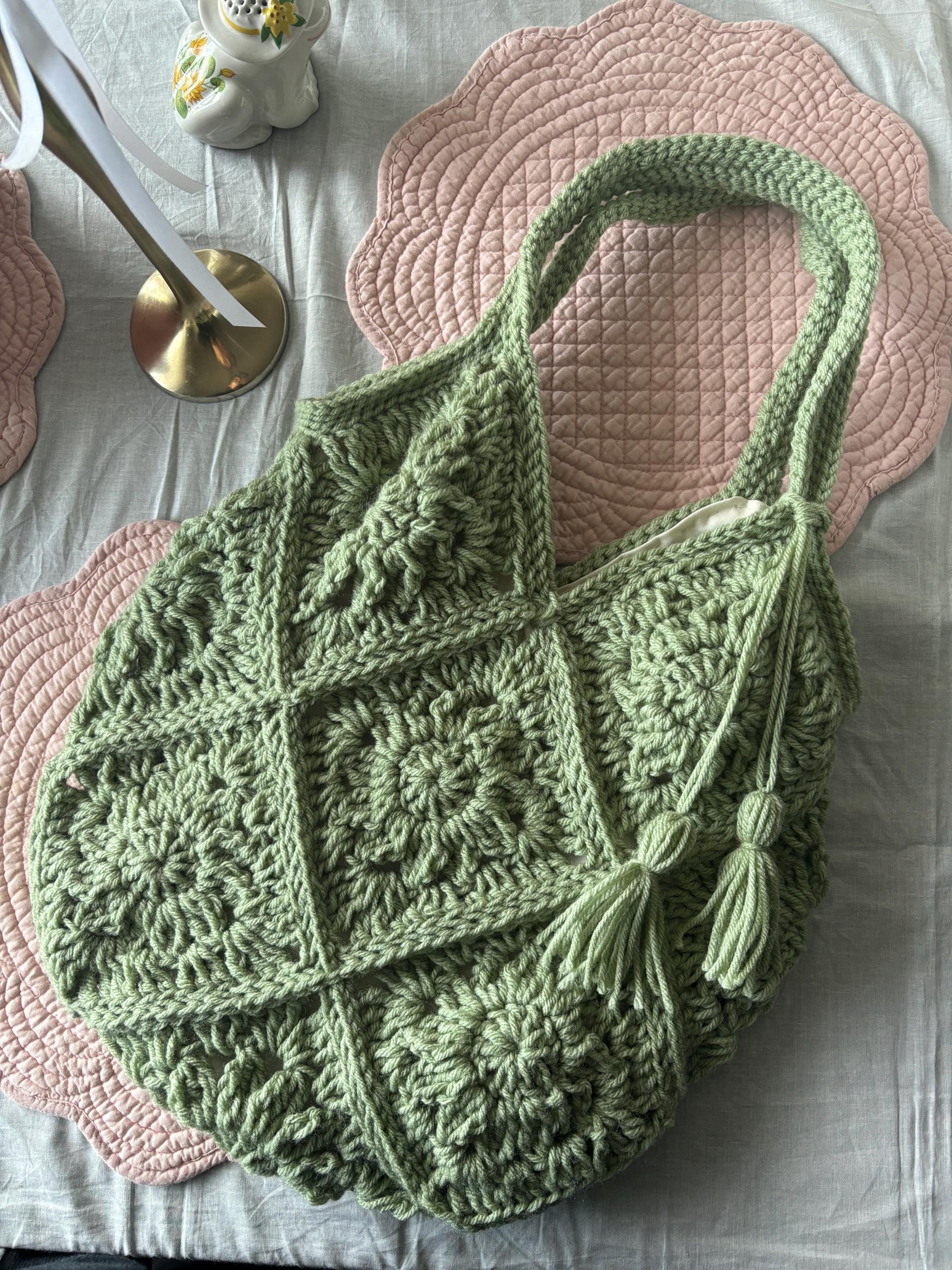 Daisy Granny Square Bag in Sage Green With Tassel and Fabric Lining - Etsy