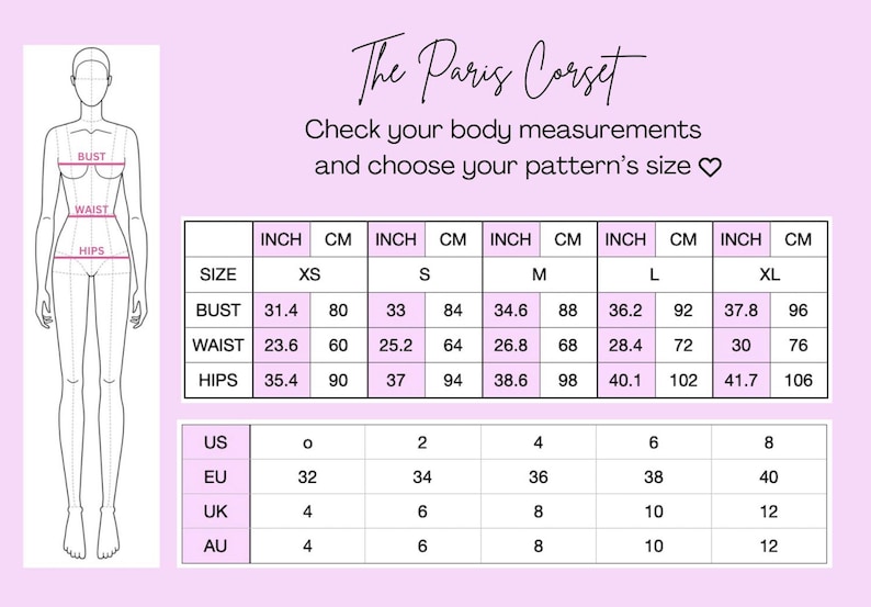 The Paris Corset Pattern | PDF Corset Sewing Pattern | 5 Sizes (XS-XL ...