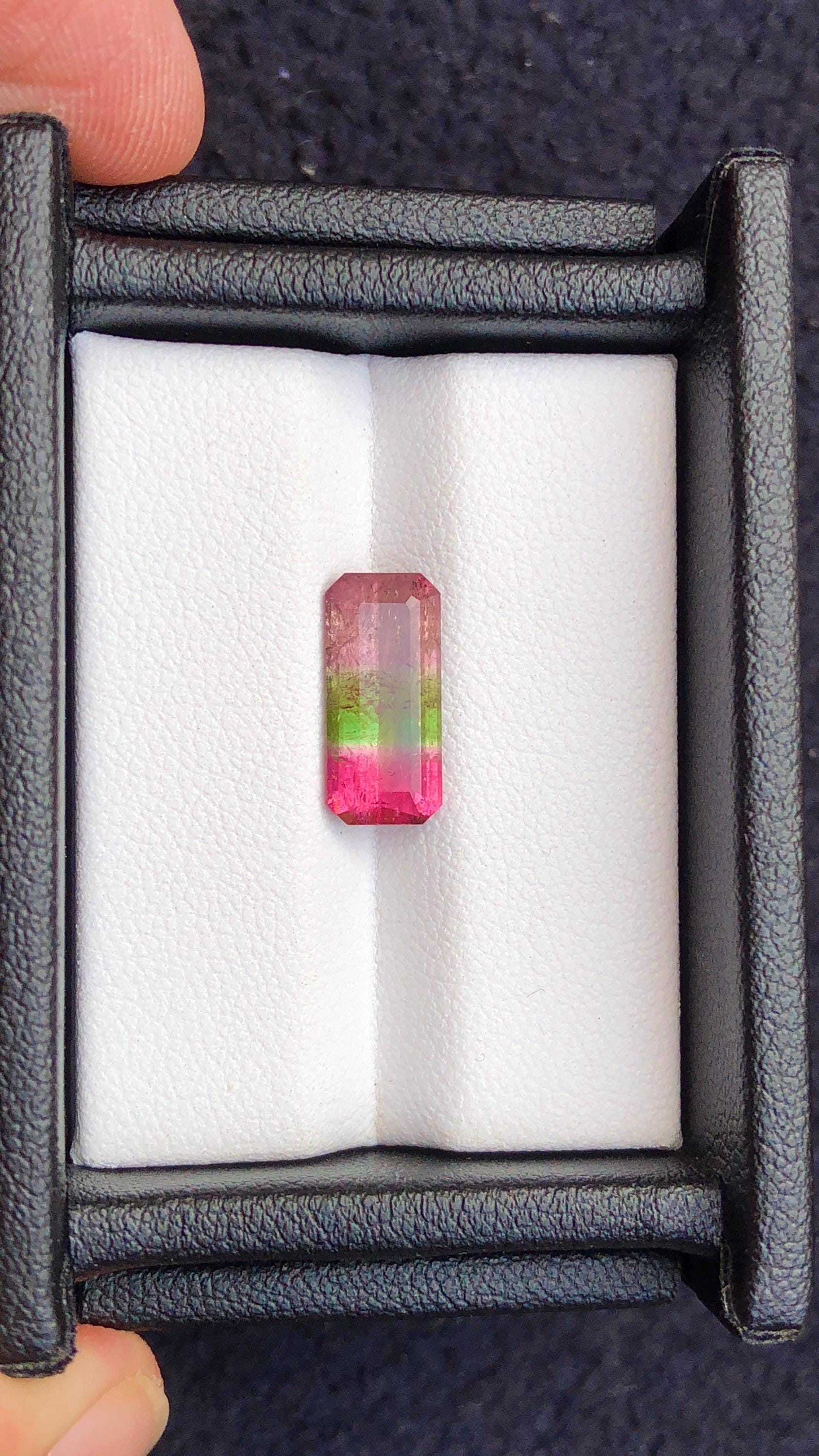 2.95 Cts Natural Tricolor Tourmaline Loose Gemstone Faceted Multi Color ...