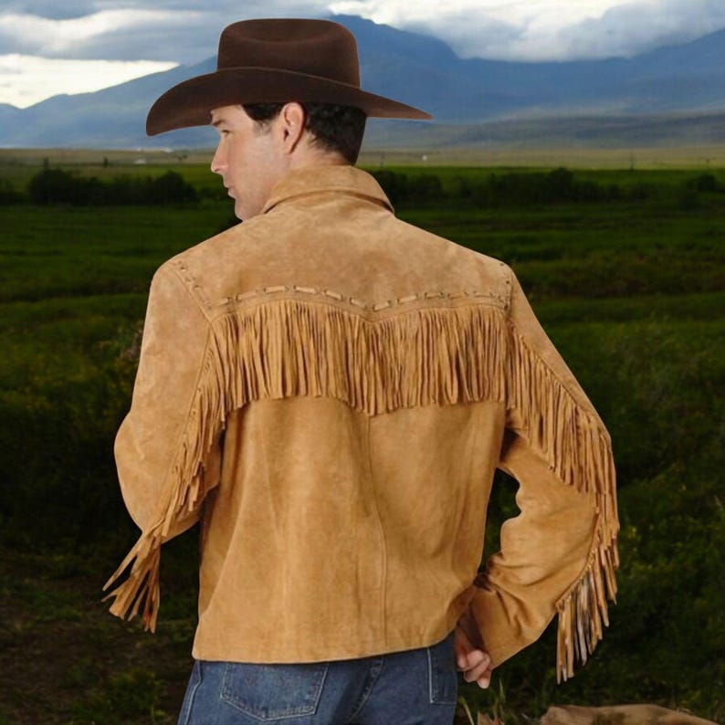 Men's Brown Suede Fringe Western Jacket: Handmade Leather - Etsy