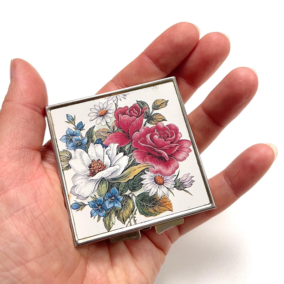 Vintage Floral Pill Bar Box | Tiny Square Pill Box W Bright Floral Lid ...
