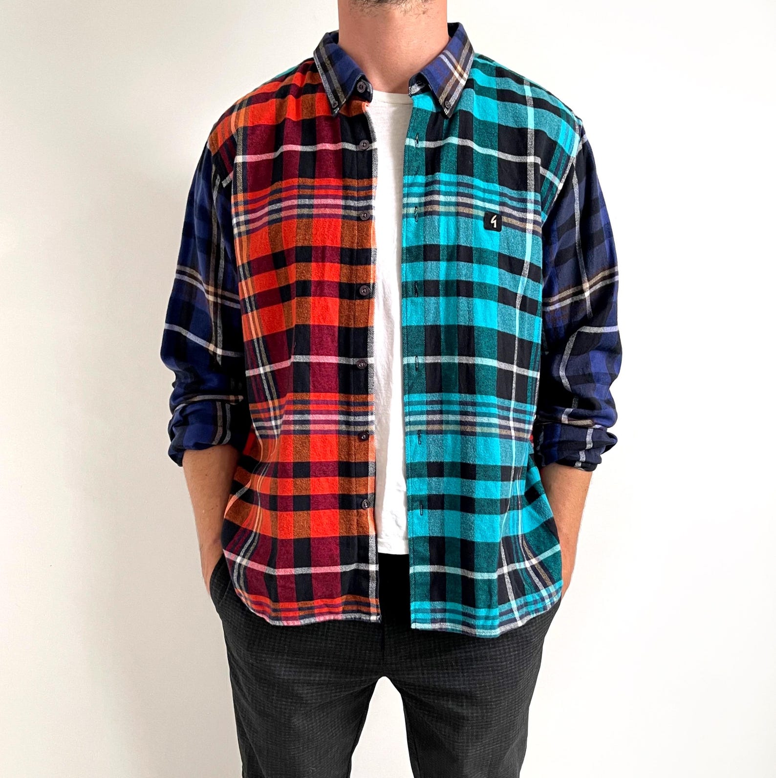 Vintage Men’s Gabicci Contrast Check Flannel Shirt | Bright Red Blue ...
