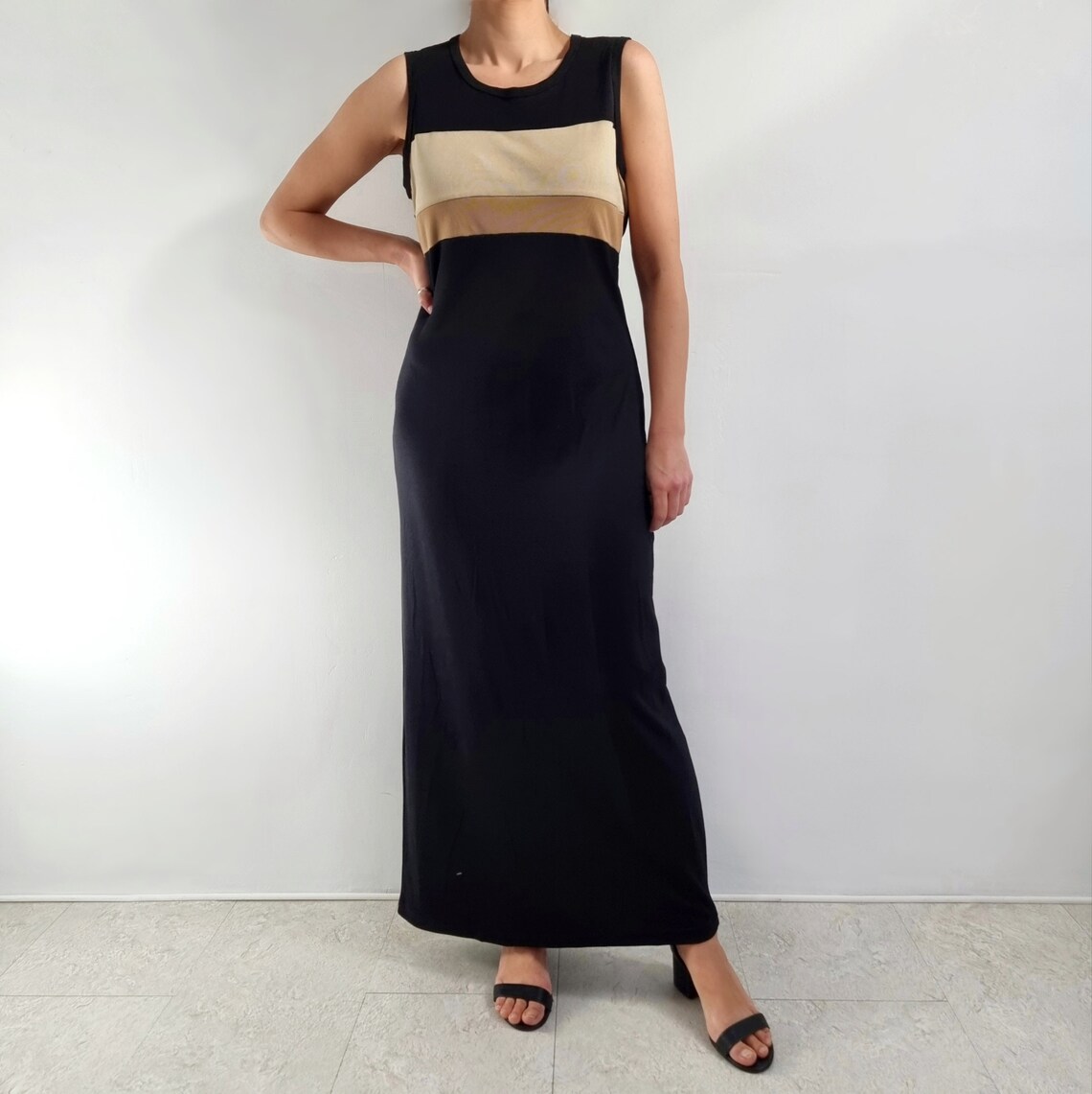 90’s Vintage H&M Minimalist Super Maxi Dress | Sleeveless, Sporty Black ...