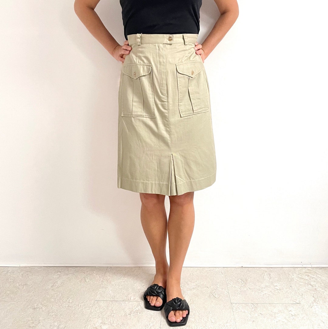 Vintage Combat Style Beige Skirt | A-line Midi Utility Skirt | Extra ...