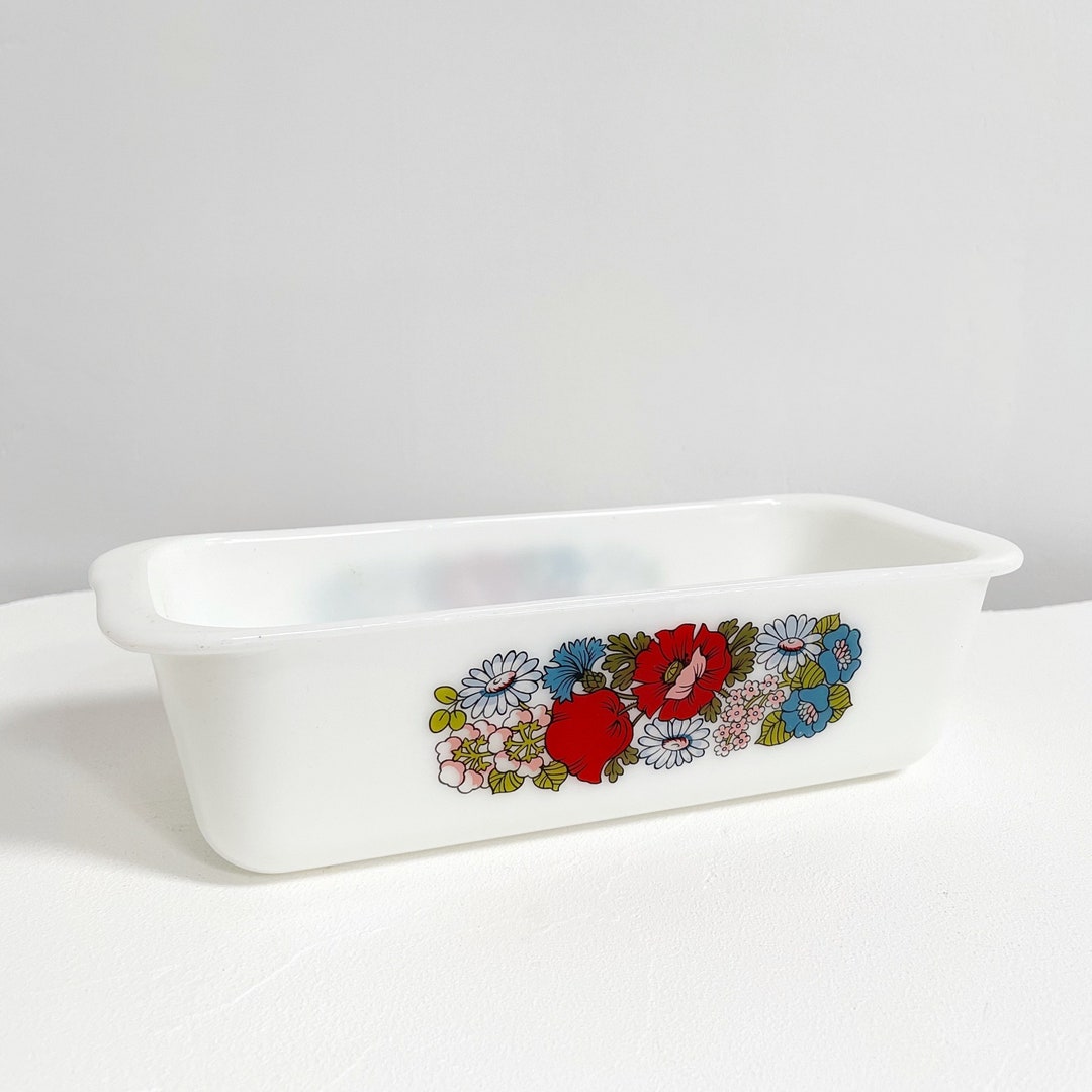 Vintage Pyrex Loaf Dish W Poppy and Daisy Design // Red & Blue Flower ...