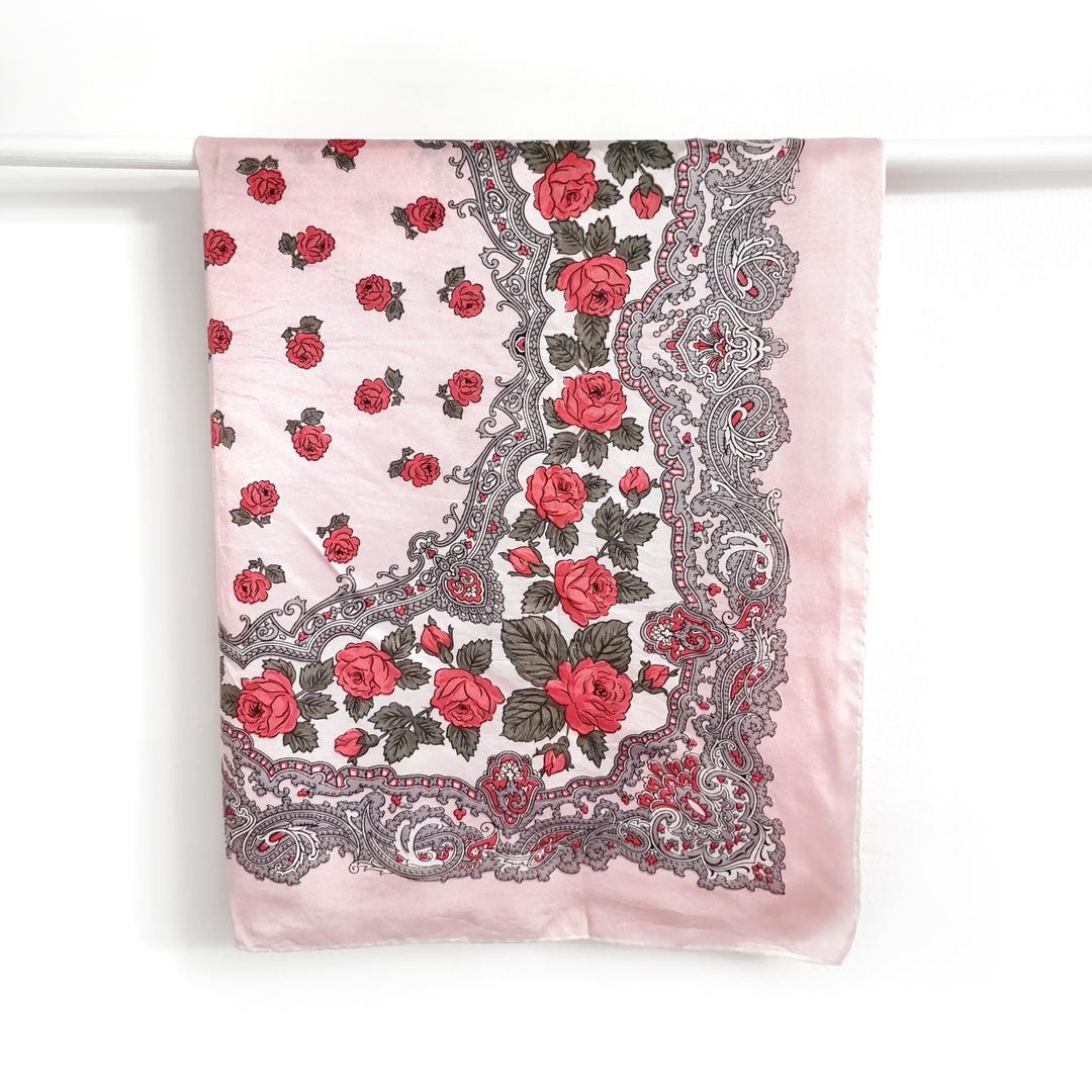 Vintage Pastel Pink Rose Print Scarf Floral Scarf - Etsy