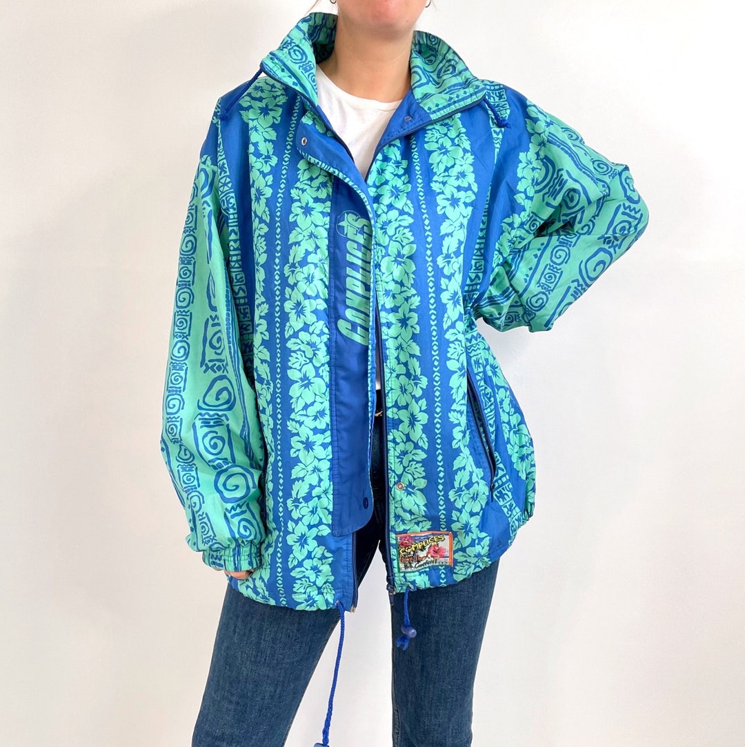 80s Vintage Blue & Aqua Surfwear Tracksuit Top Ladies Bright Sporty ...