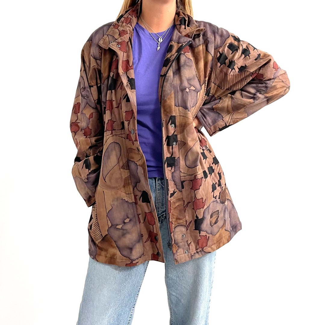 Vintage Brown Autumn Print Parka Coat // Ladies Fall Jacket // Medium ...