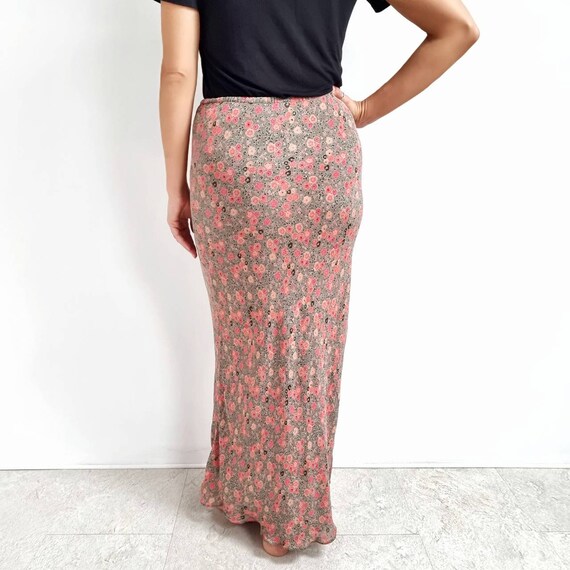 Vintage Diagonal Cut Long Skirt | Olive Green & Pink … - Gem