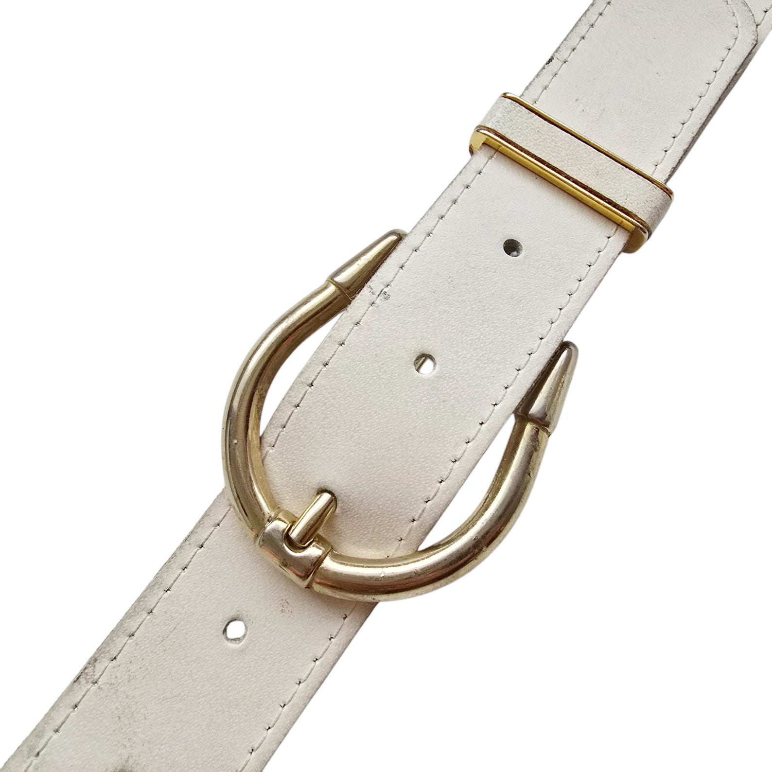 Vintage White Cream Leather Belt With Gold Buckle | Medium - Large ...