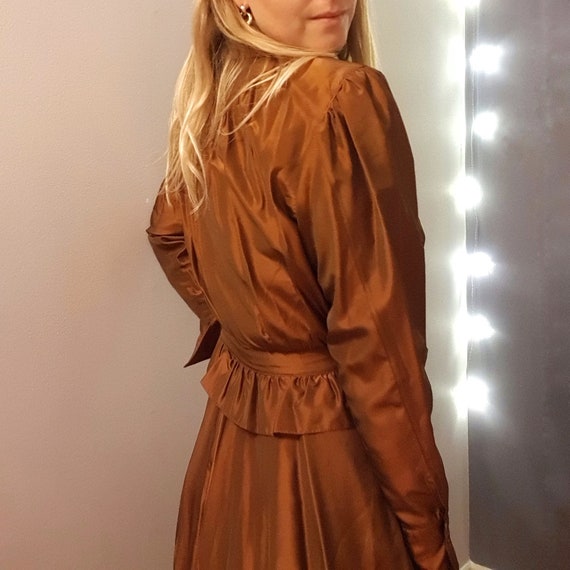 Designer Vintage Brown Mary Quant Dress // Long Taffe… - Gem