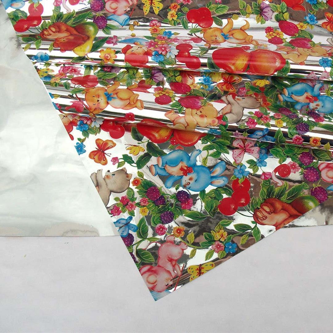 80's Shiny Wrapping Paper X5 Sheets // Metallic Kids Gift Wrap W Fruit ...