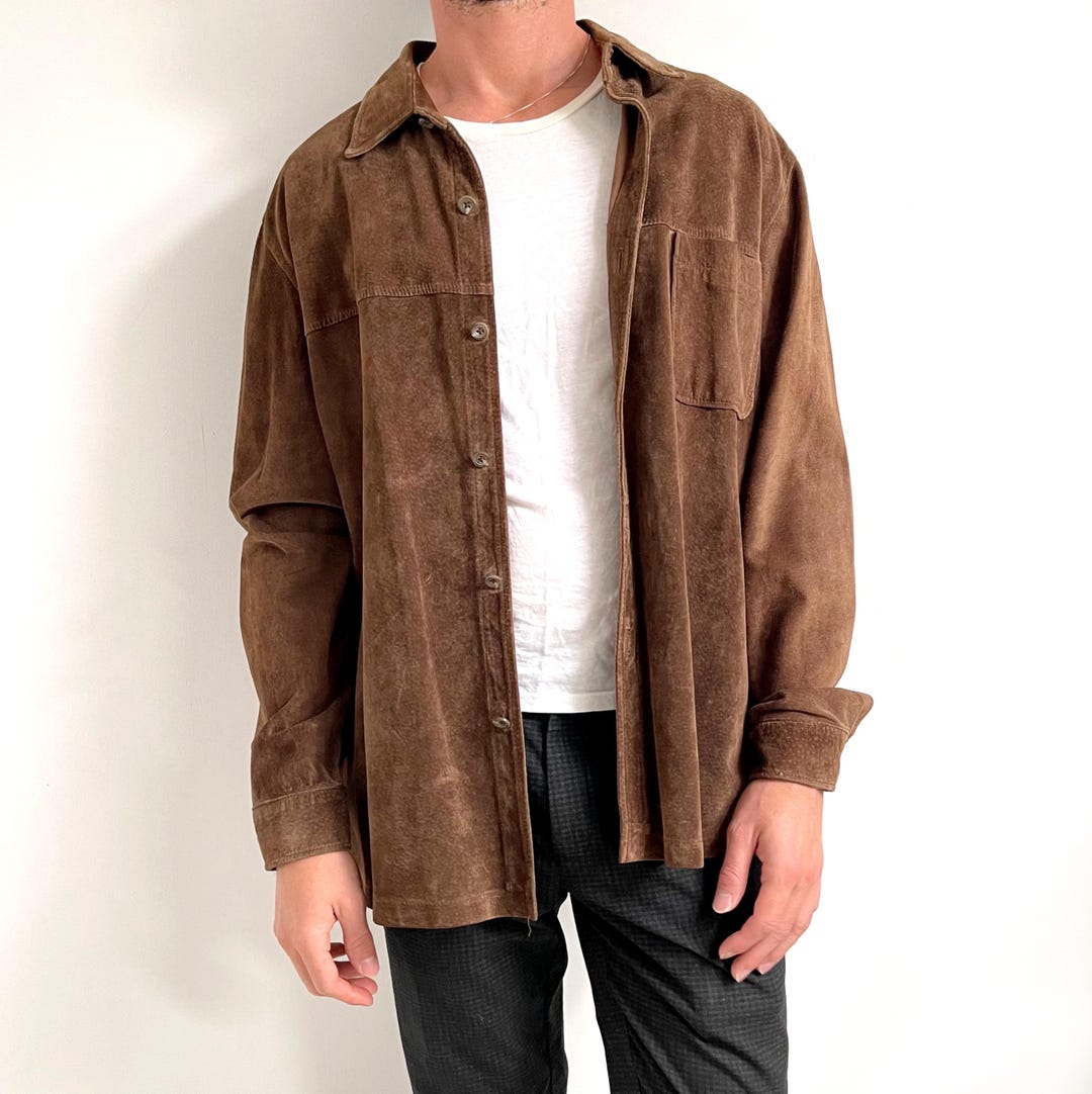 90s Vintage Mens Brown Suede Shacket by Liz Claiborne Leather Overshirt ...