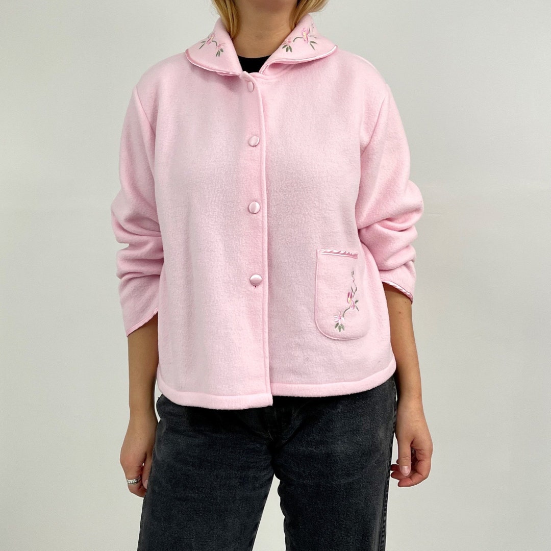 Vintage Pink Fleece House Jacket // Floral Warm Bed Jacket // Pyjama ...