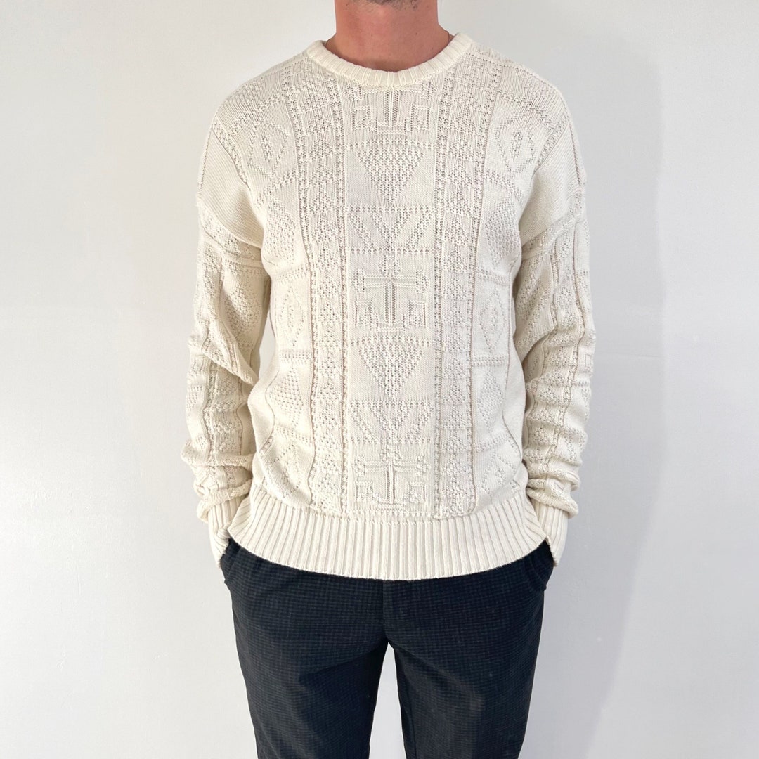Vintage Men’s Cream Cotton Sailing Jumper | Scottish Cable Knit Natural ...