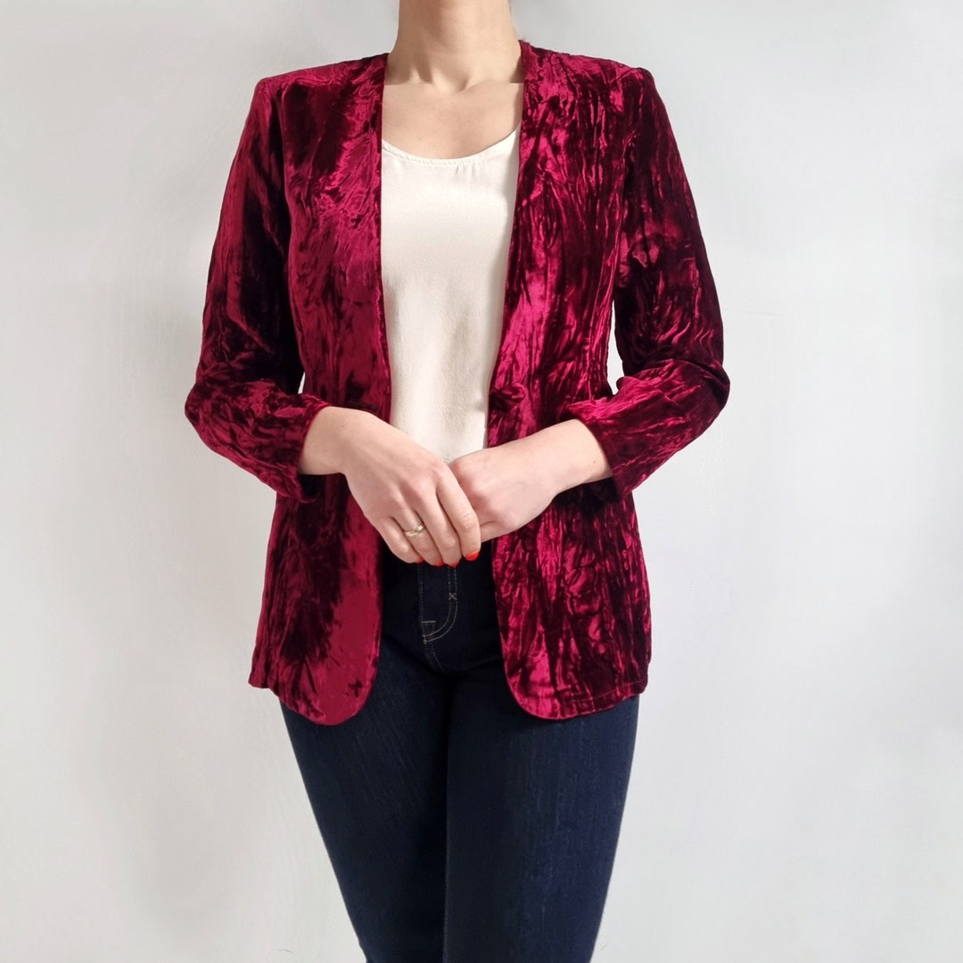 Vintage Cherry Red Crushed Velvet Blazer | Ladies Evening Jacket ...