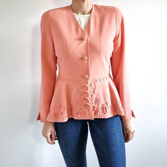 80's Vintage Peach Embellished Peplum Blazer Jacket // - Etsy