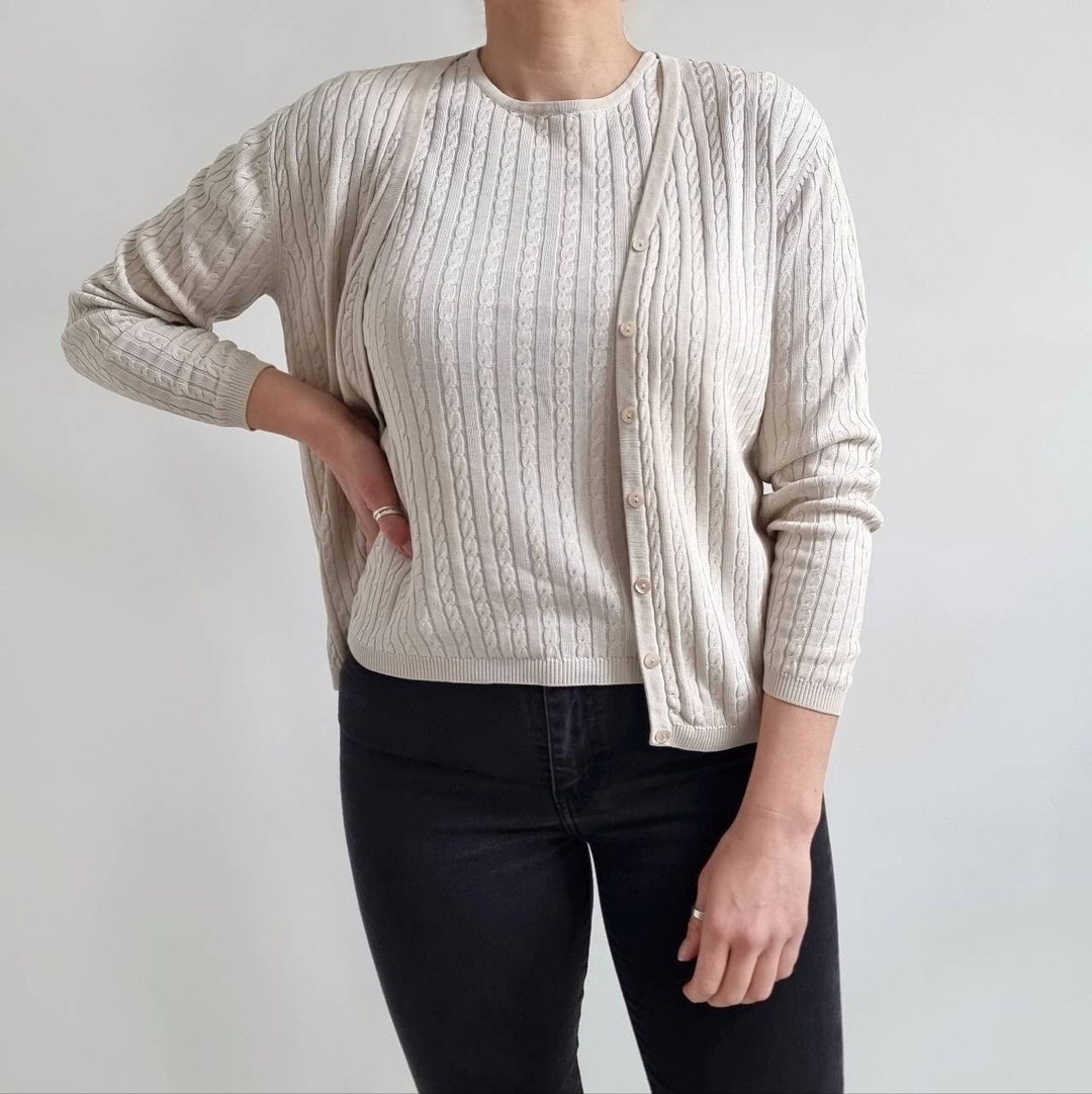 Vintage Stone Beige Silk Cardigan & Top | Co-ord Set | Small - Medium ...