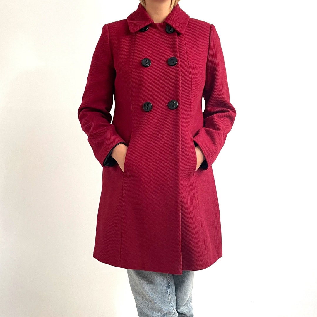 Vintage Laura Ashley Maroon Wool Coat // Dark Red Midi Winter Peacoat ...