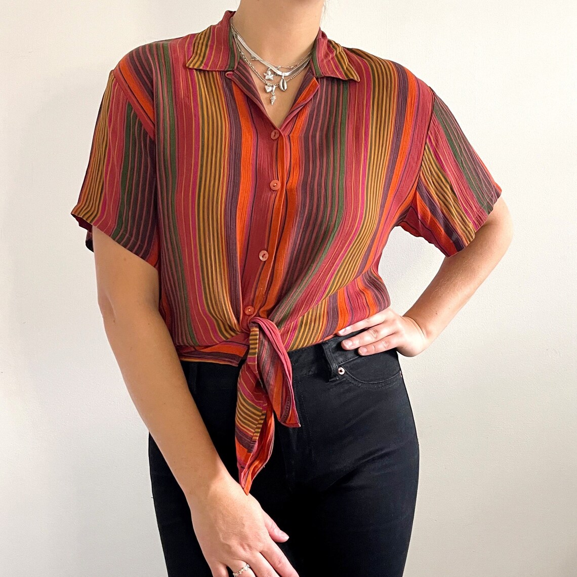 Vintage Earthy Striped Blouse - Etsy