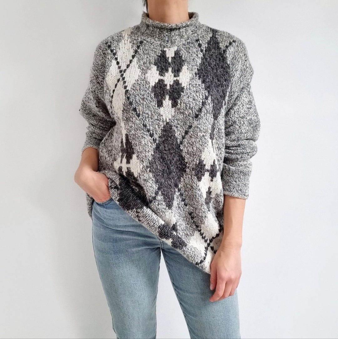 Vintage Pringle Diamond Check Wool Mix Jumper | High Neck Jumper ...