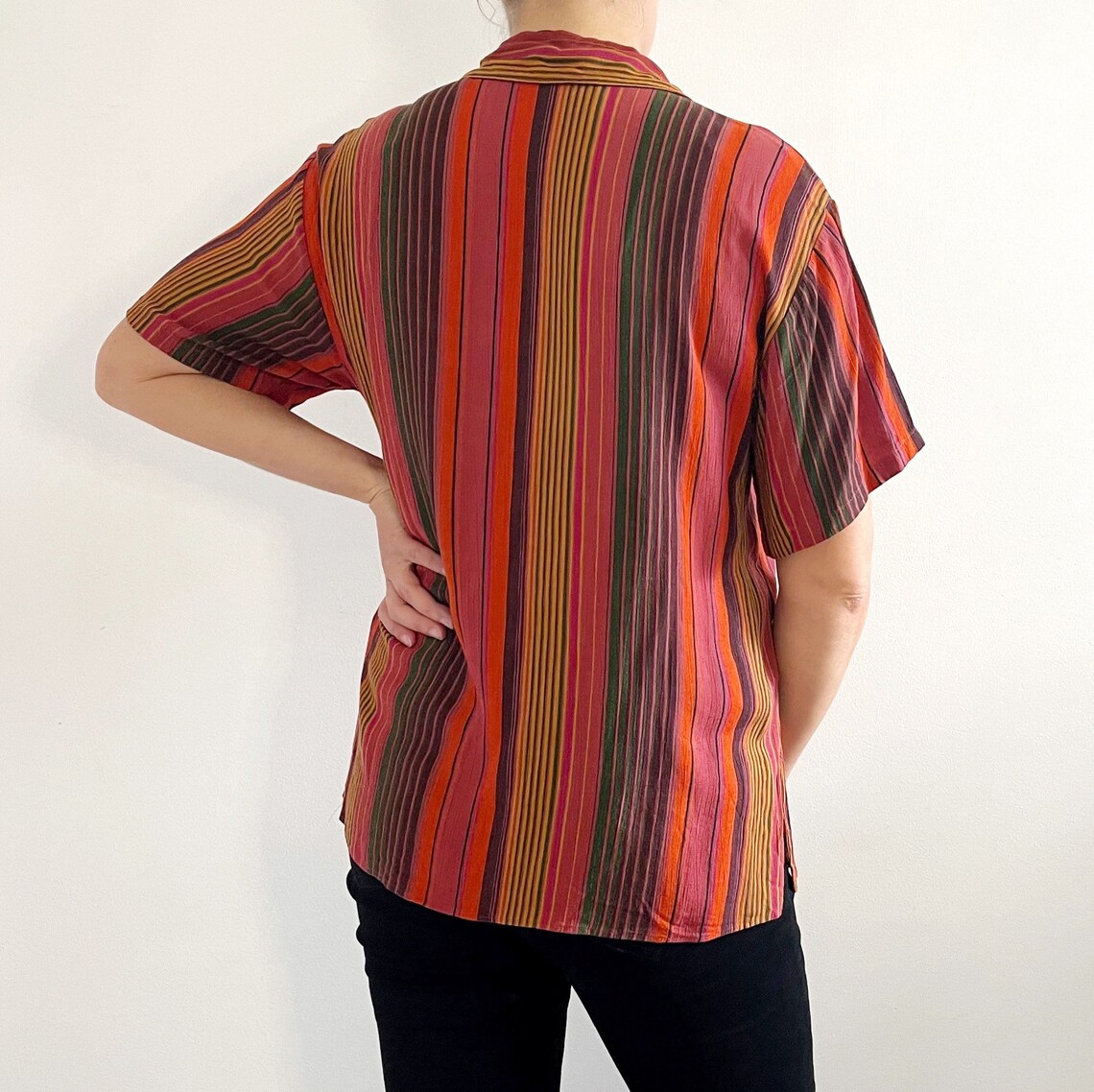 Vintage Earthy Striped Blouse - Etsy