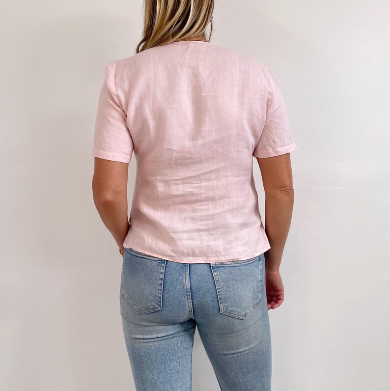 90’s Vintage Linen Blouse in Pastel Pink | St. Michael Button-up Short ...