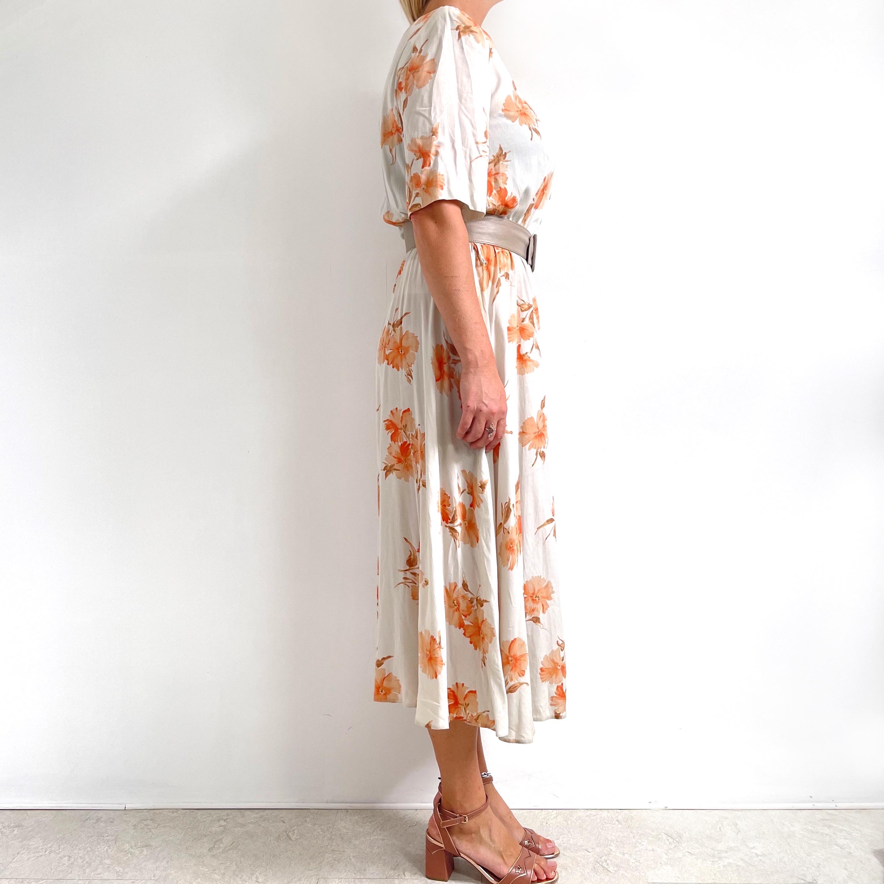 Vintage Long Neutral Floral Dress in Beige & Orange by Fink Modell ...