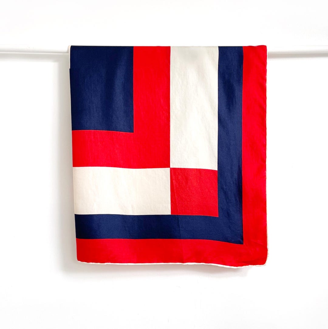 70s Vintage Red, Navy & Cream White Silk Scarf | Bold Nautical ...